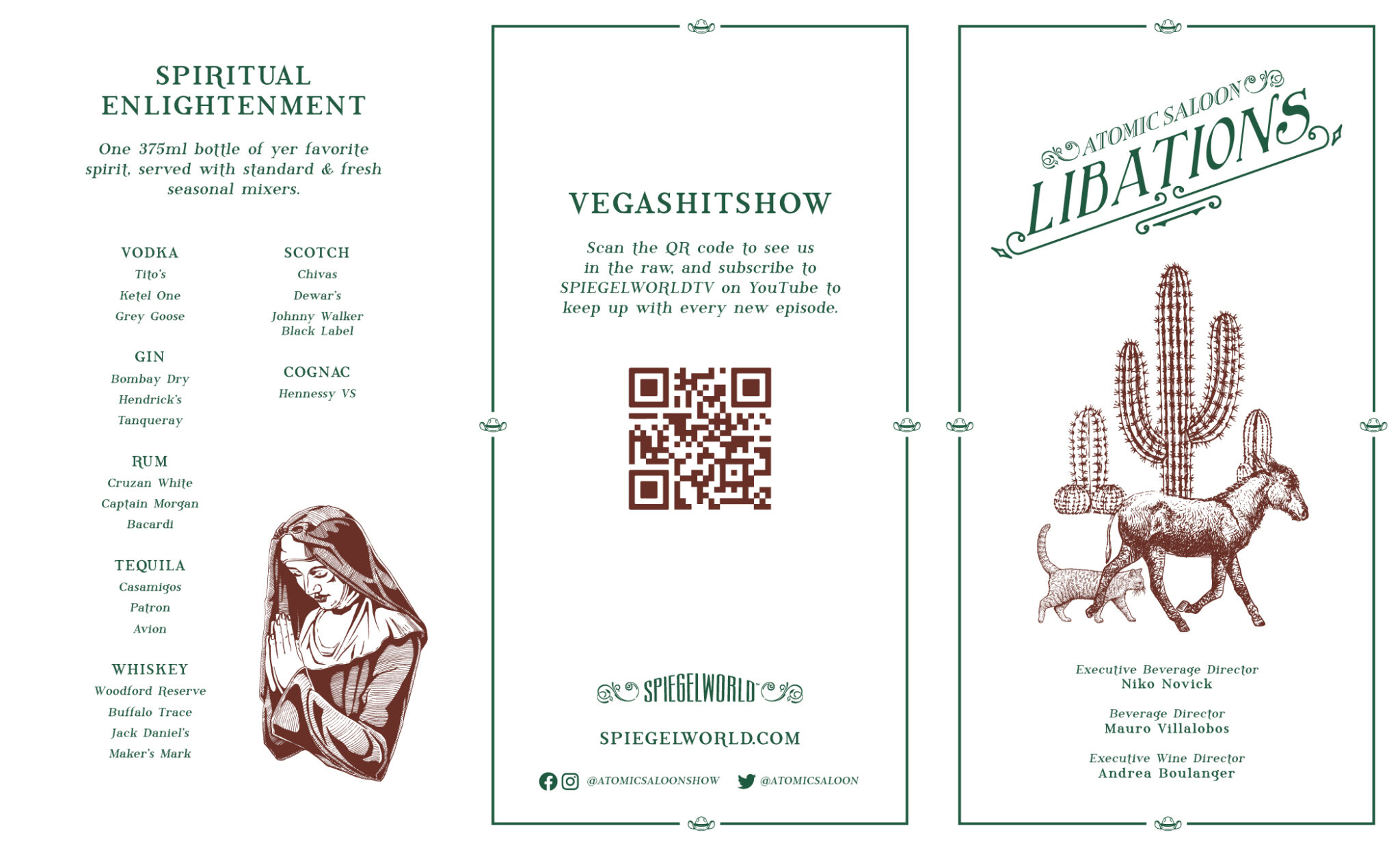 Atomic Saloon Show Menus - Spiegelworld