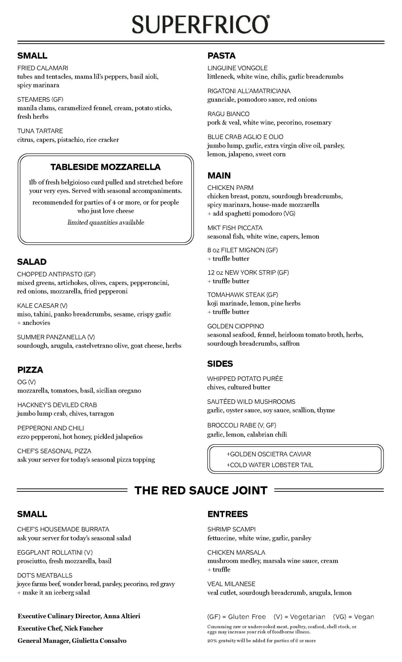 Superfrico Atlantic City Menus - Spiegelworld