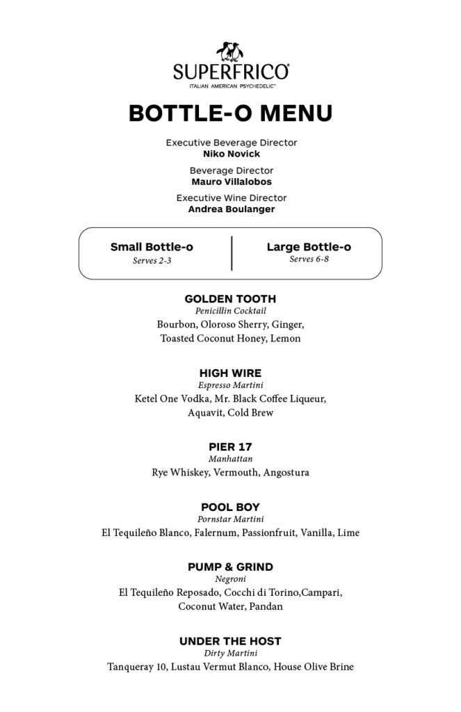 Superfrico Las Vegas Menus - Spiegelworld