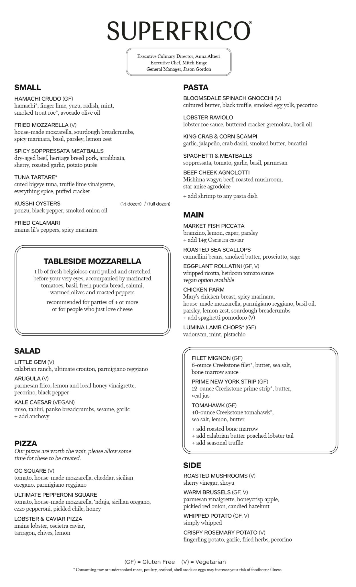 Superfrico Las Vegas Menus - Spiegelworld
