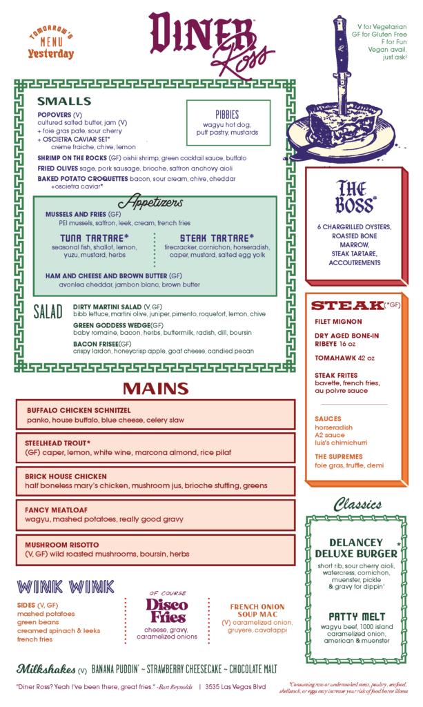 Diner Ross Menus - Spiegelworld