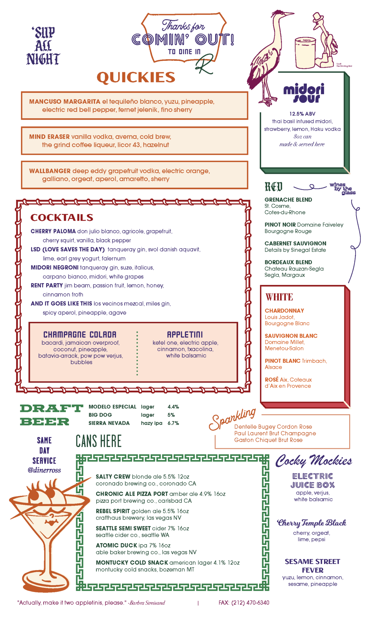 Diner Ross Menus - Spiegelworld