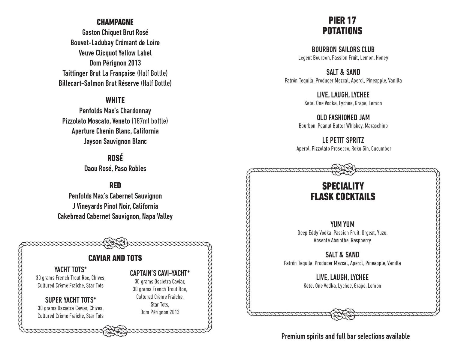 Pier 17 Yacht Club Menus - Spiegelworld
