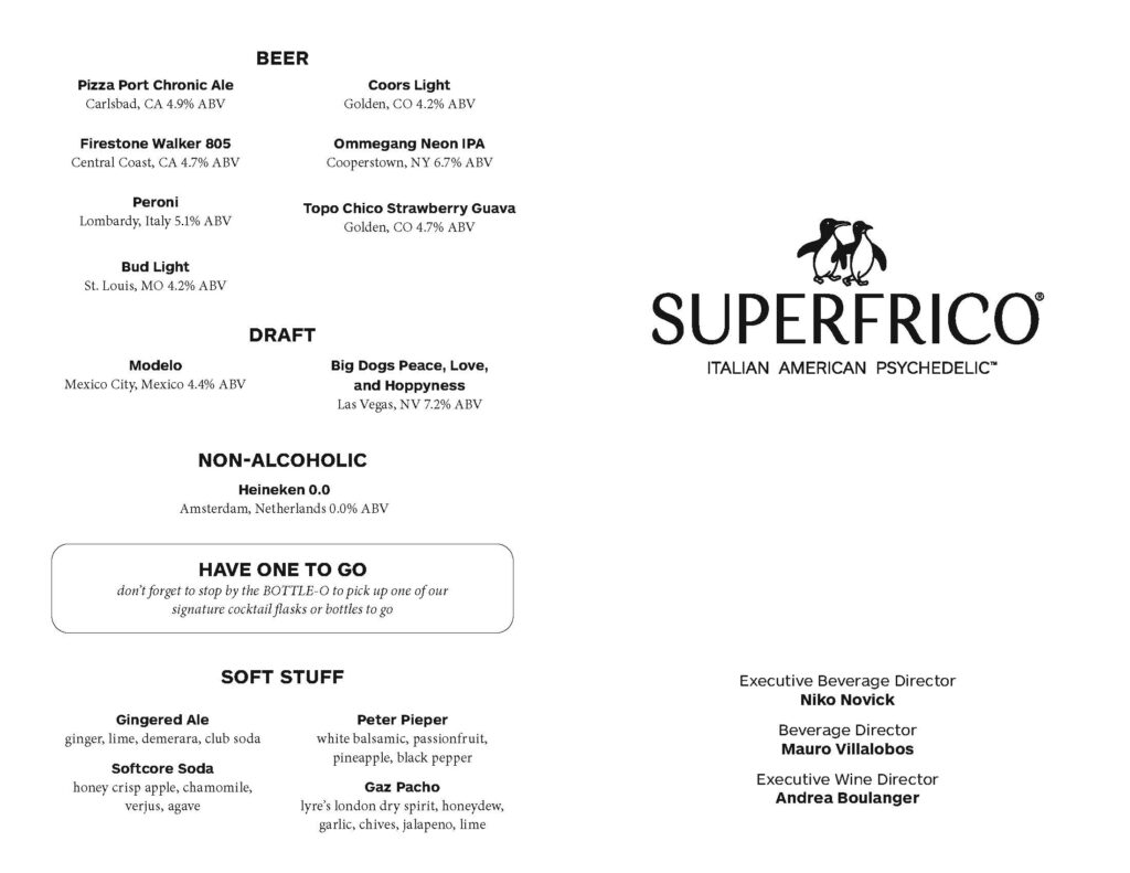 Superfrico Las Vegas Menus - Spiegelworld