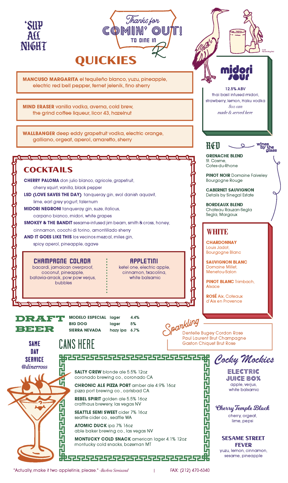 Diner Ross Menus - Spiegelworld