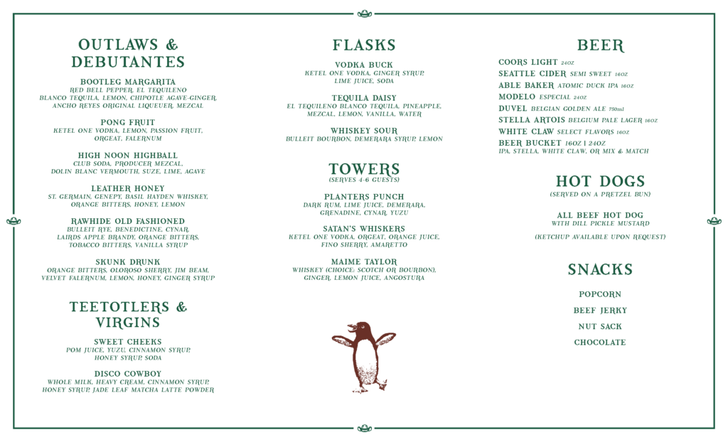 Atomic Saloon Show Menus - Spiegelworld