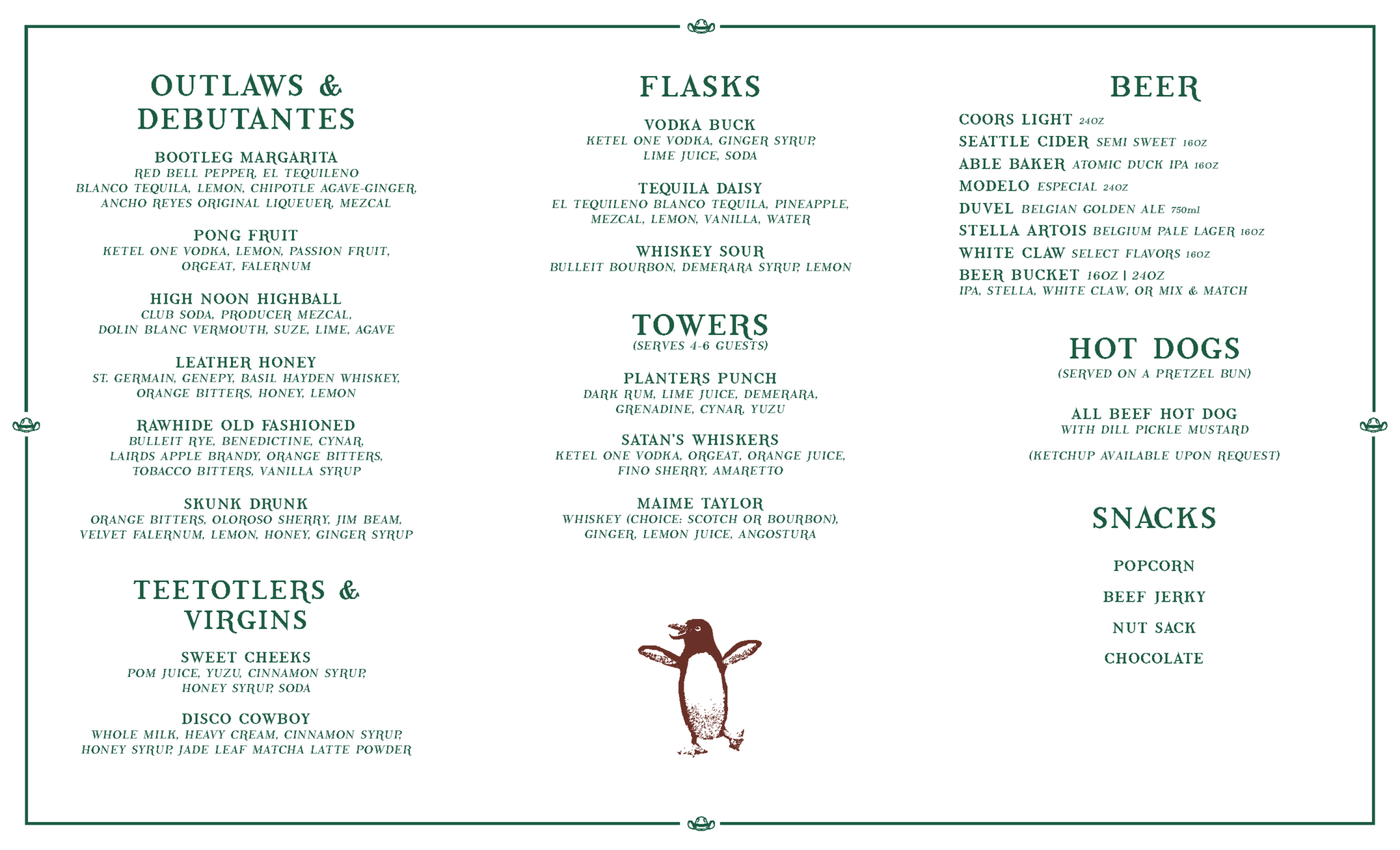 Atomic Saloon Show Menus - Spiegelworld