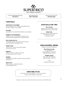 Superfrico Las Vegas Menus - Spiegelworld