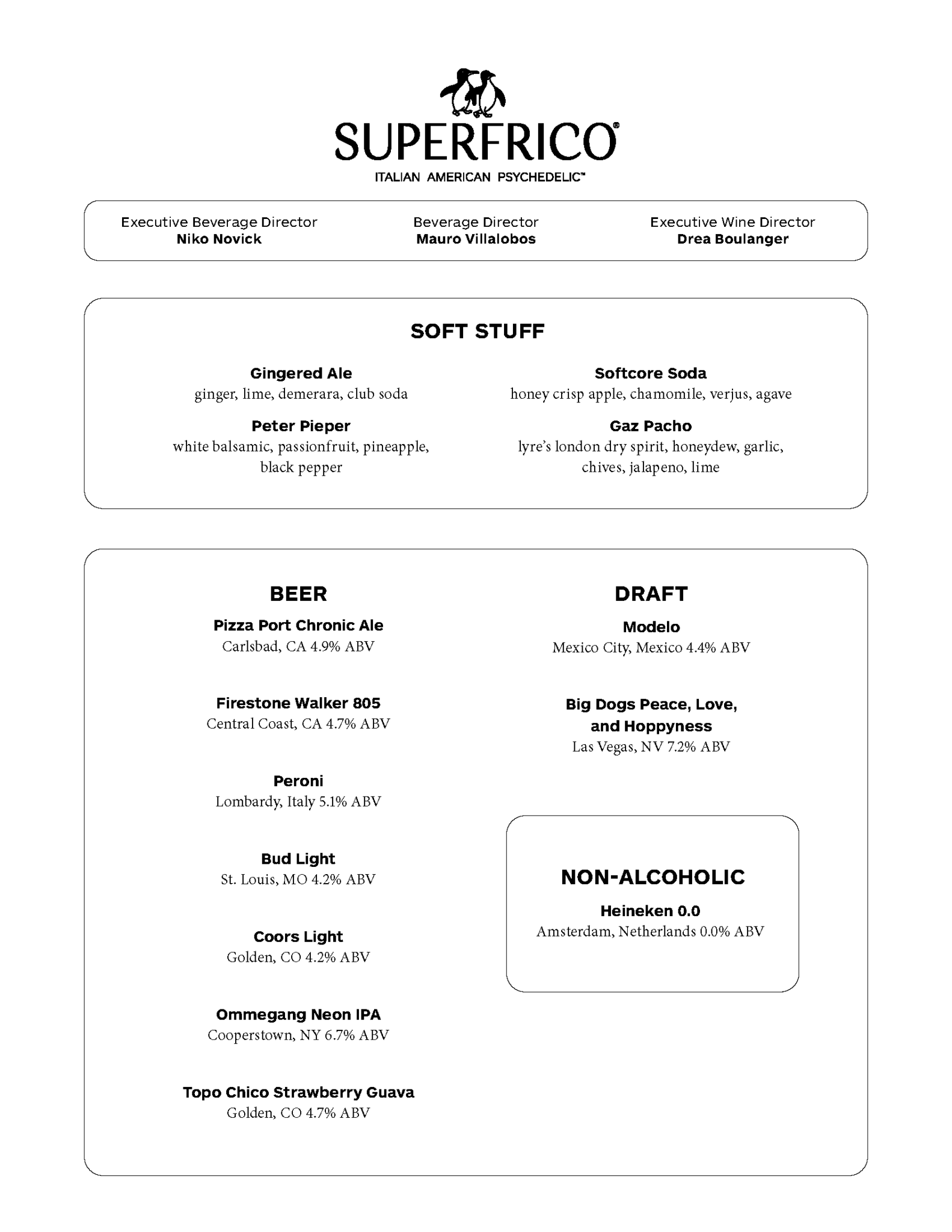 Superfrico Las Vegas Menus - Spiegelworld