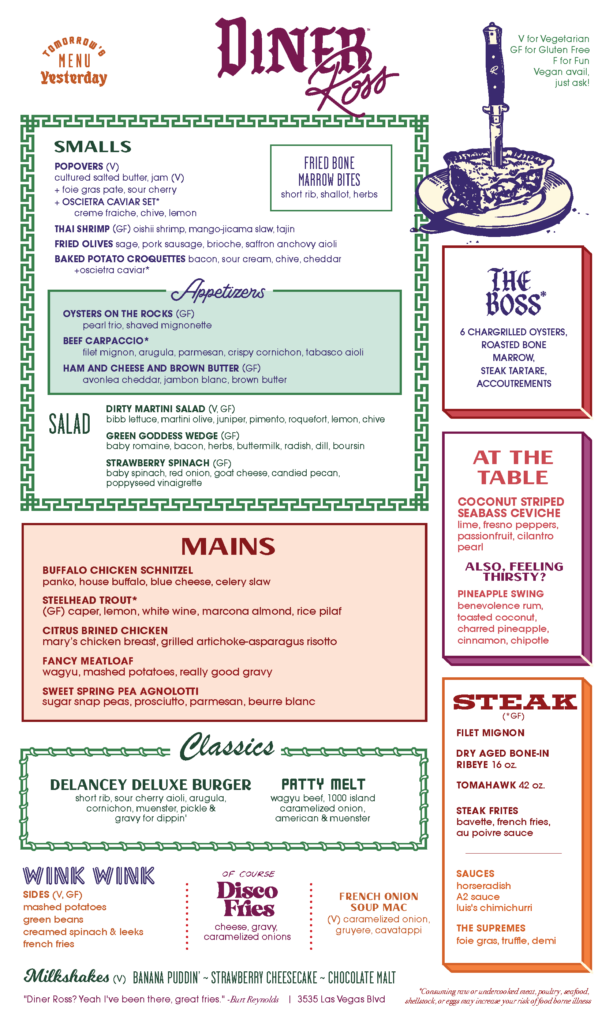 Diner Ross Menus - Spiegelworld