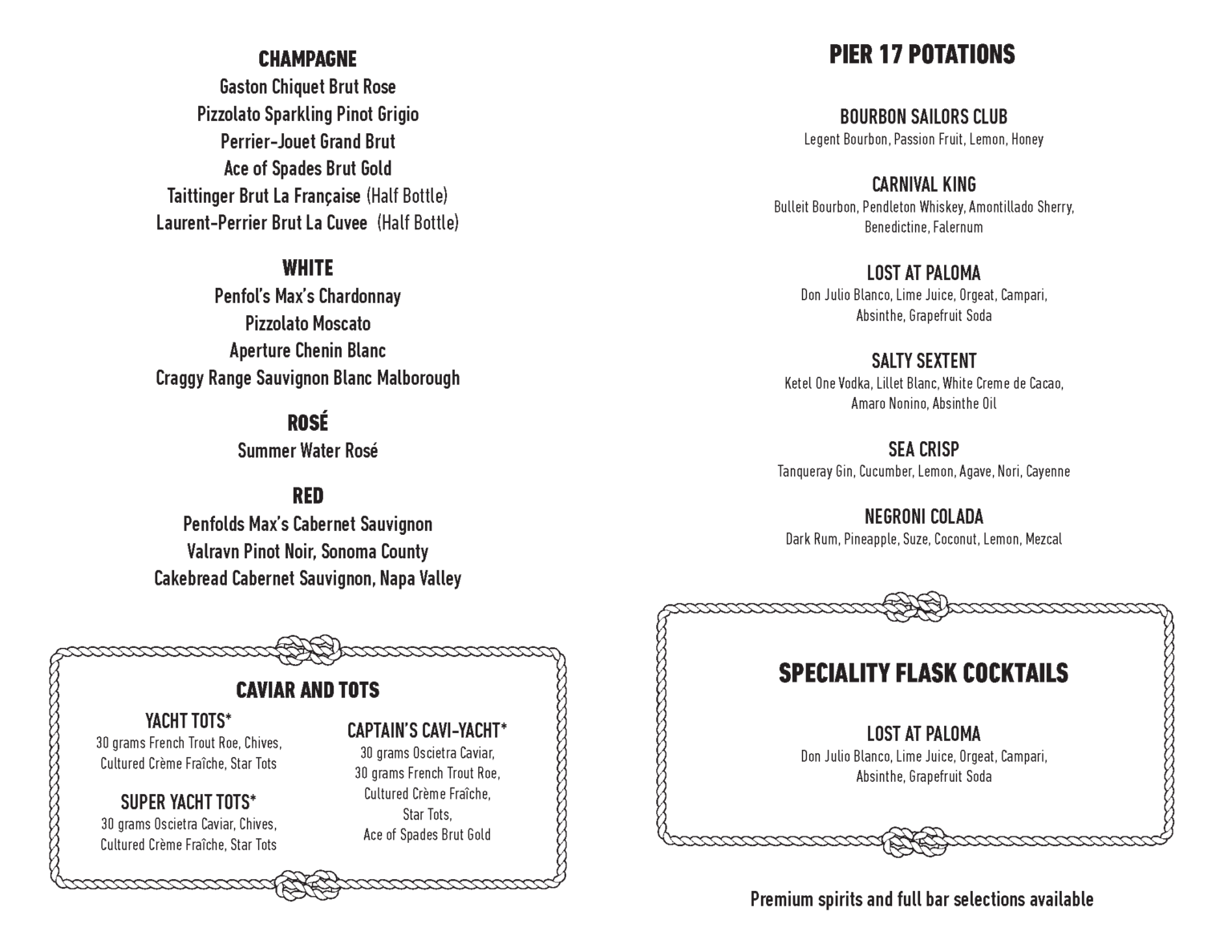 Pier 17 Yacht Club Menus - Spiegelworld