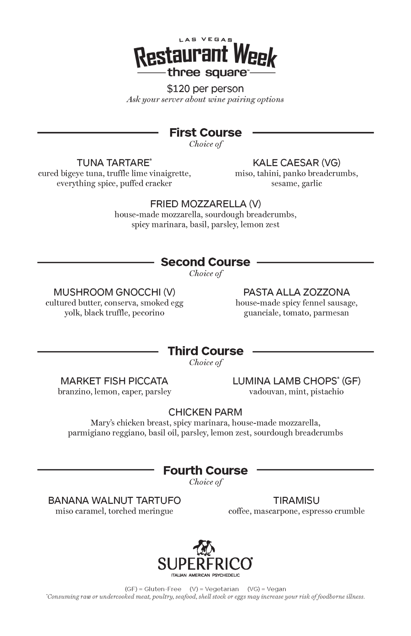 Superfrico Las Vegas Menus - Spiegelworld