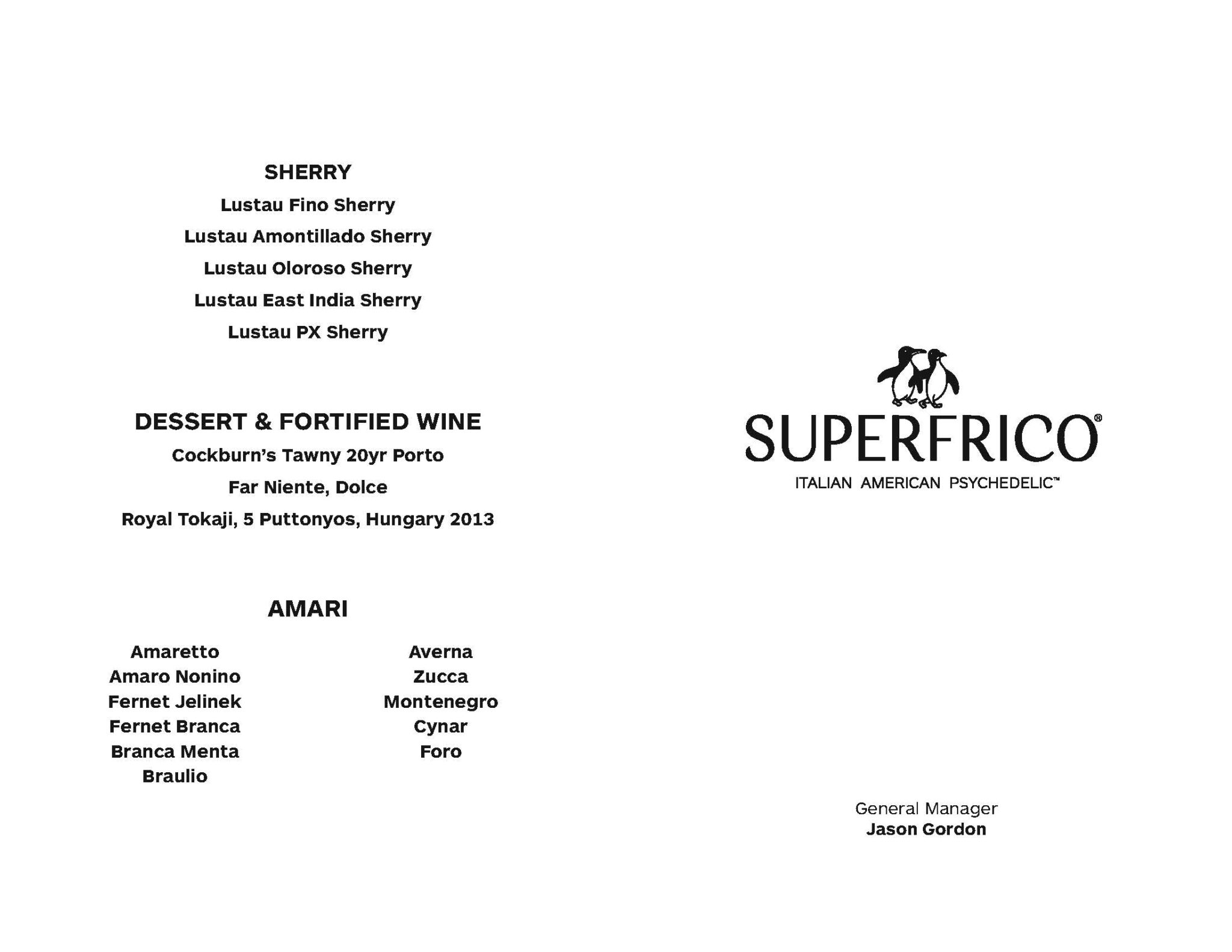 Superfrico Las Vegas Menus - Spiegelworld