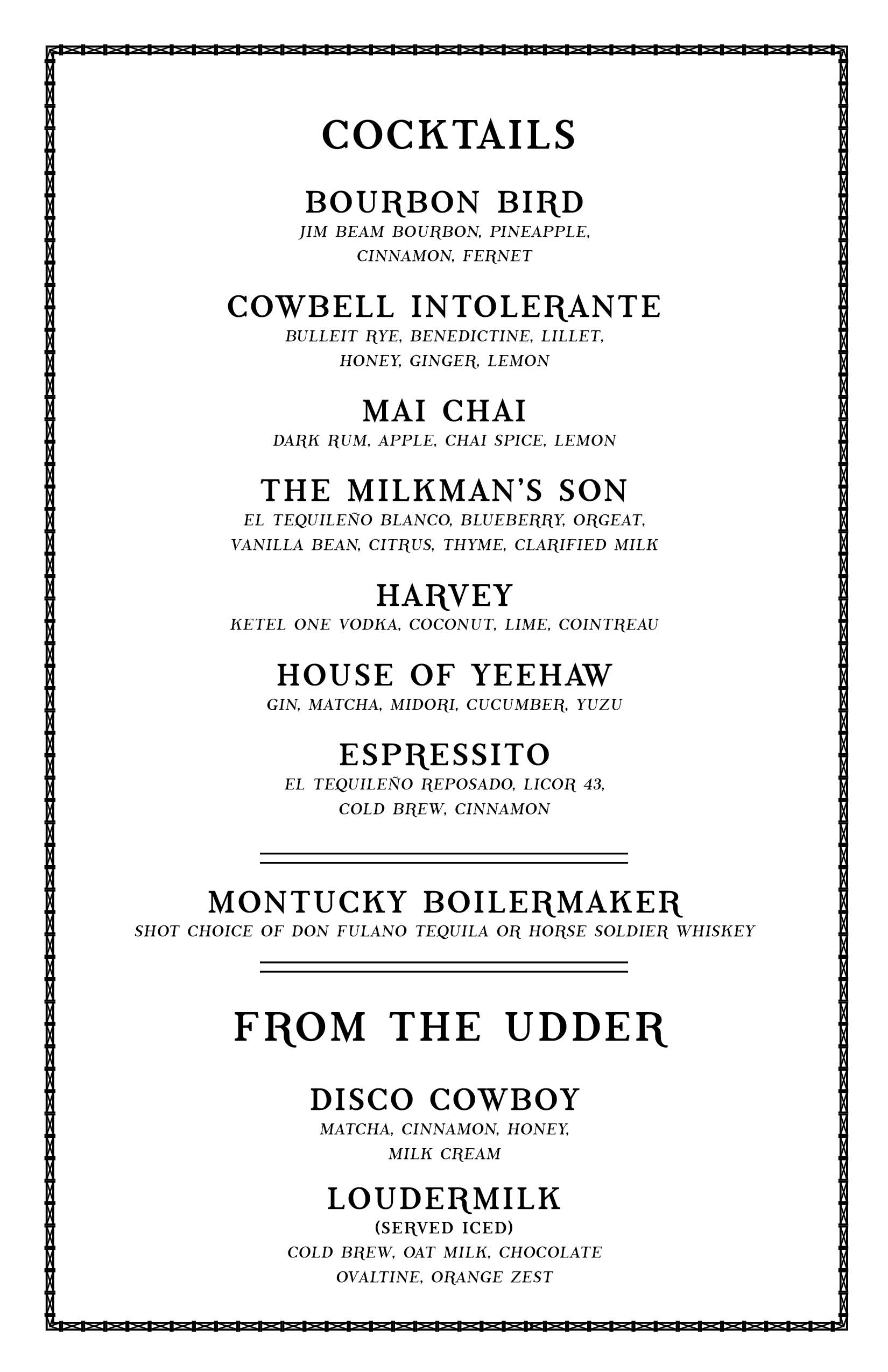 Cow Hide Menu - Spiegelworld