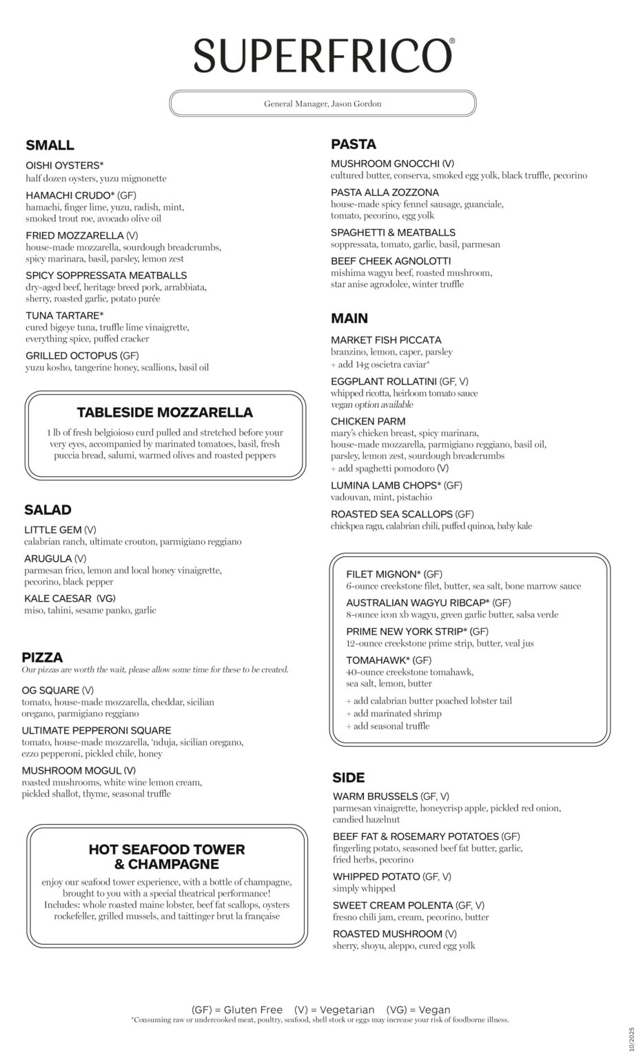 Superfrico Las Vegas Menus - Spiegelworld