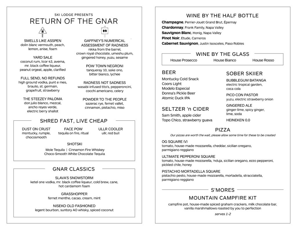 Ski Lodge Menus - Spiegelworld