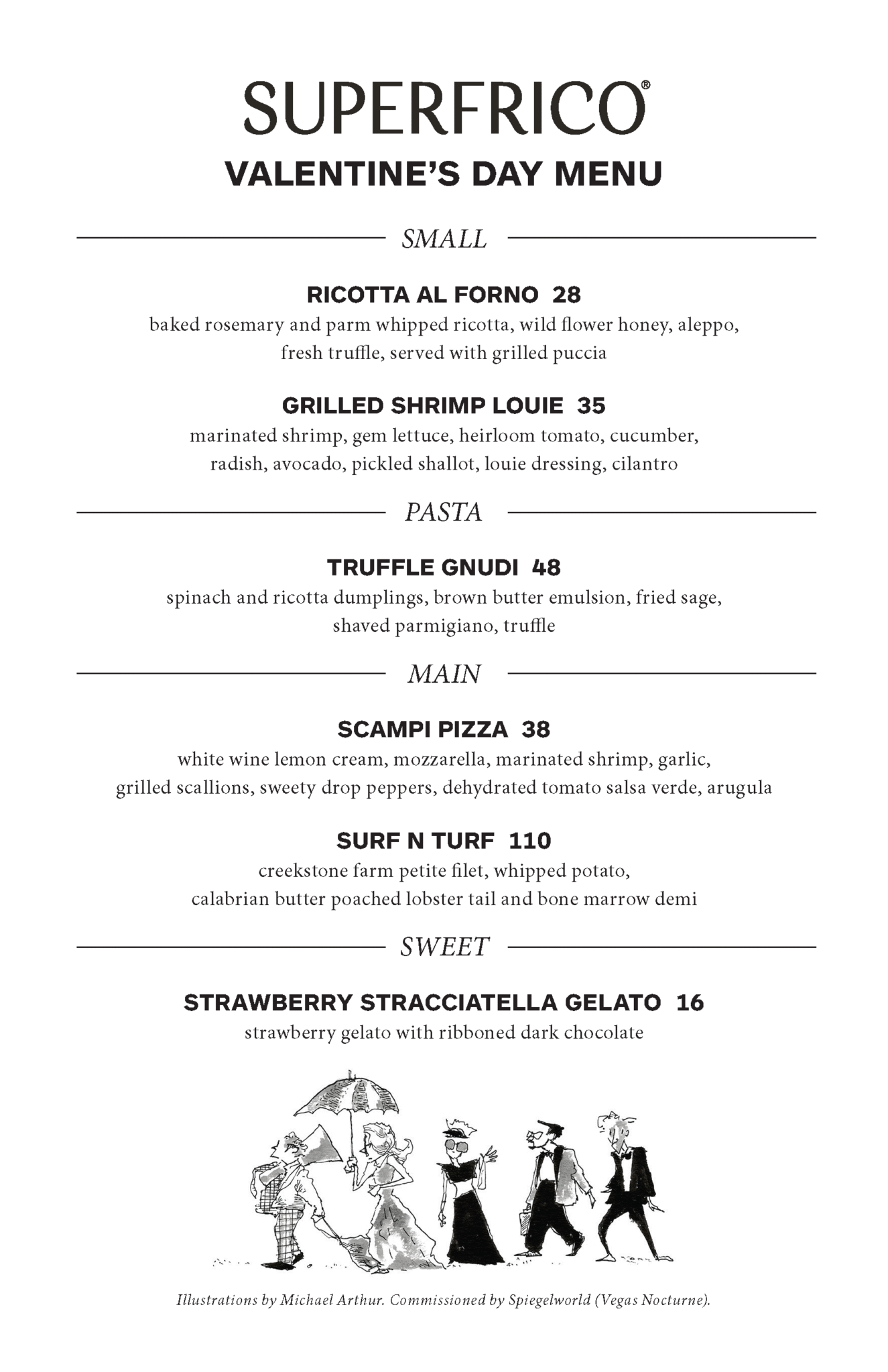 Superfrico Las Vegas Menus - Spiegelworld